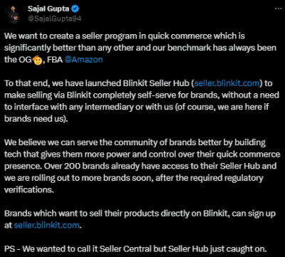 Blinkit Launches Seller Hub To Help Brands List On The Platform