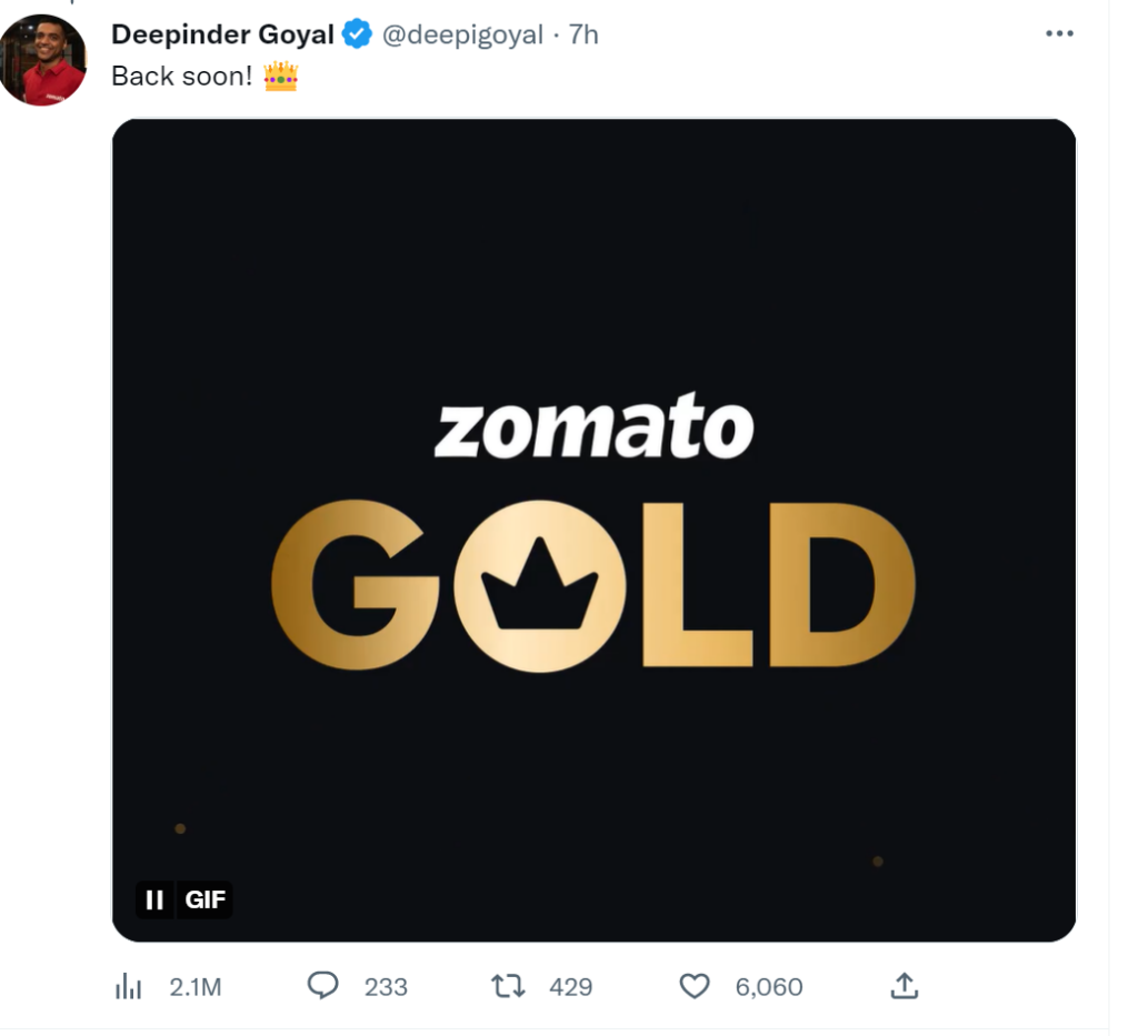 Zomato Likely To Bring Back Its Customer Loyalty Programme ‘Zomato Gold’